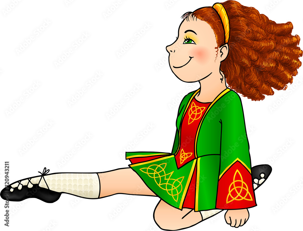 Irish dancing girl in traditional dress Stock Vector | Adobe Stock