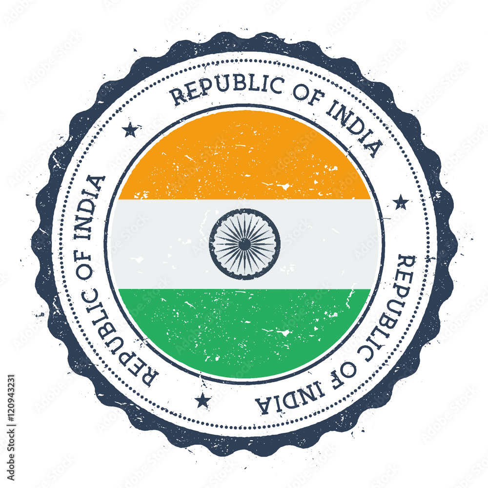 Grunge rubber stamp with India flag. Vintage travel stamp with circular ...