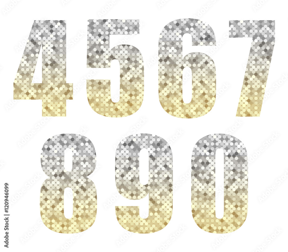 Beautiful trendy glitter alphabet numbers with silver to gold ombre for ...