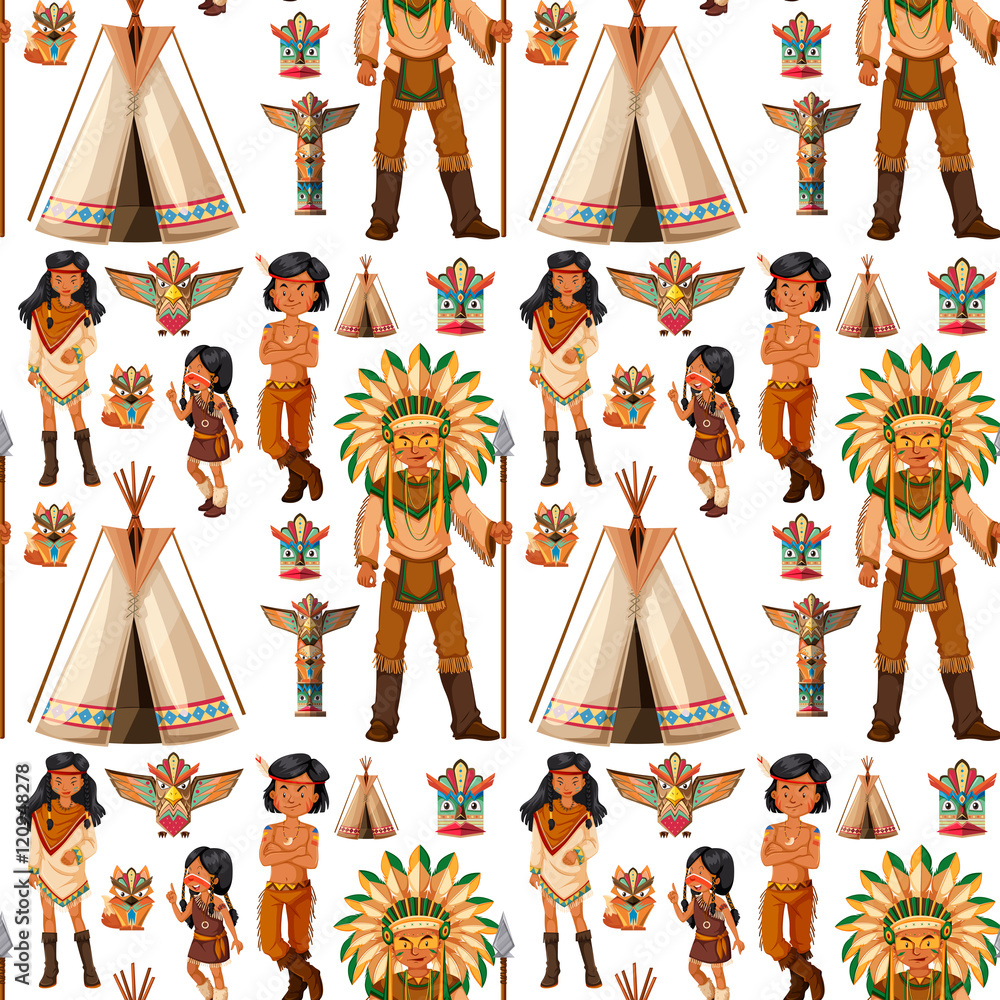 Seamless background with native american indians Stock Vector | Adobe Stock