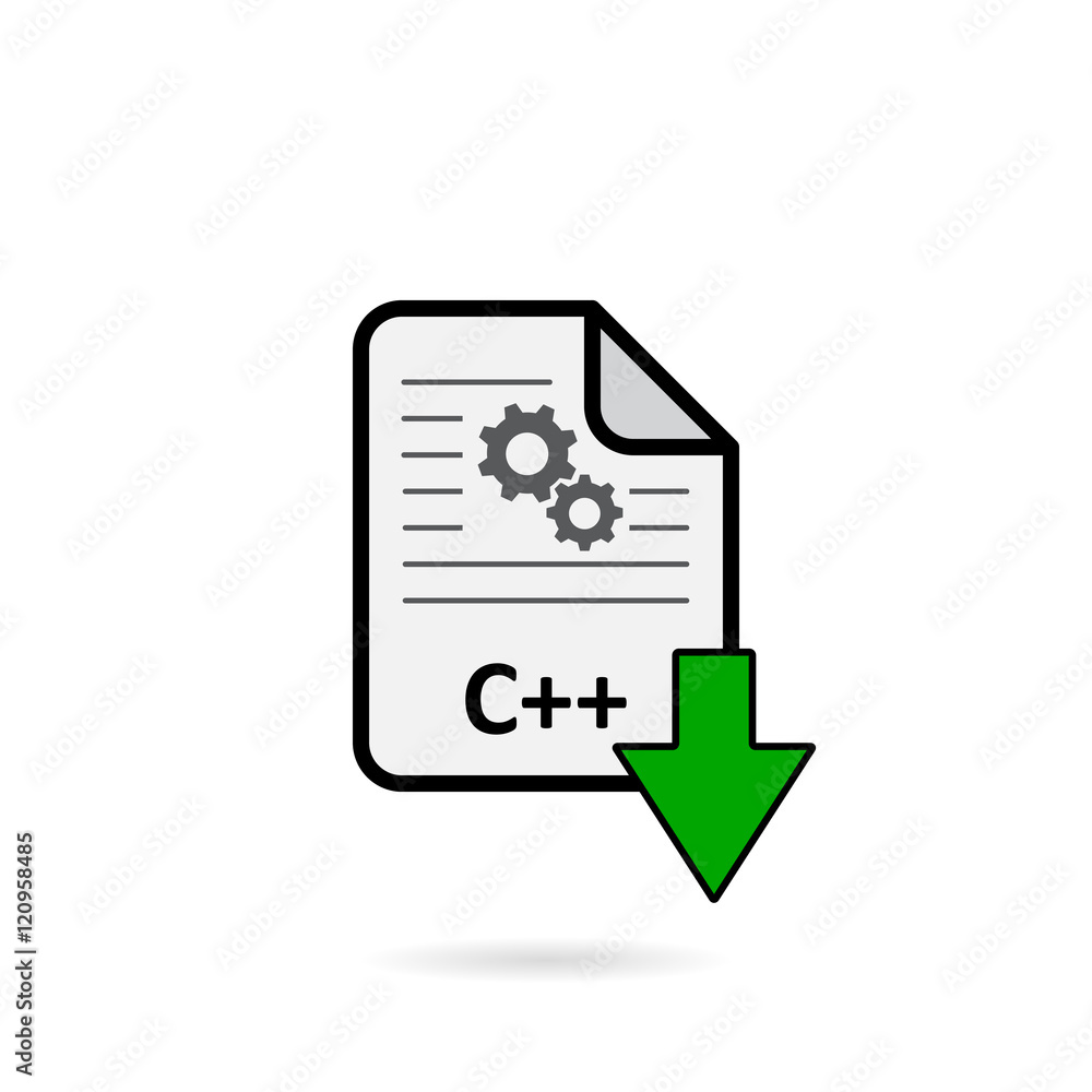 C++ file with green arrow download button on white background vector ...