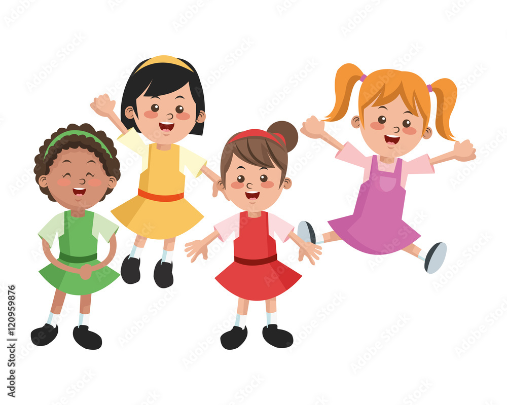 Group of happy girls cartoon kids. Childhood student and happyness ...