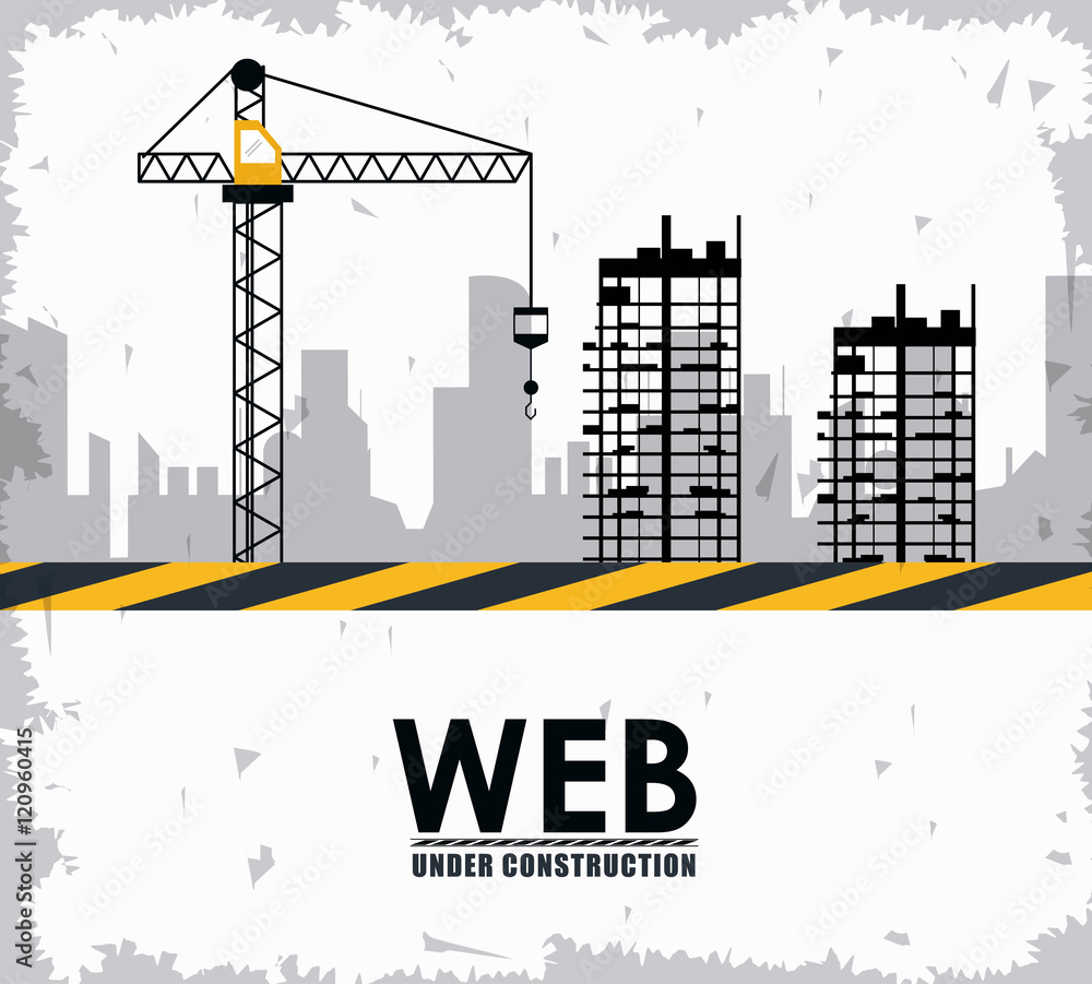 Crane barrier and building icon. Under construction and repair theme ...