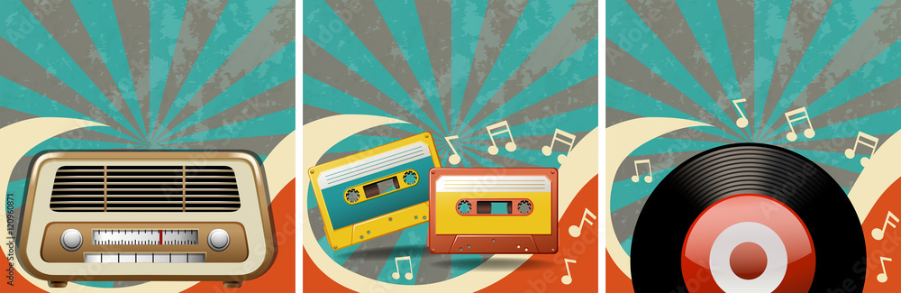 Retro background design with old radio and casettes Stock Vector ...