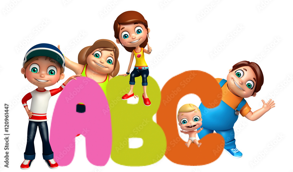 kid girl, kid boy and cute baby with ABC sign Stock Illustration ...
