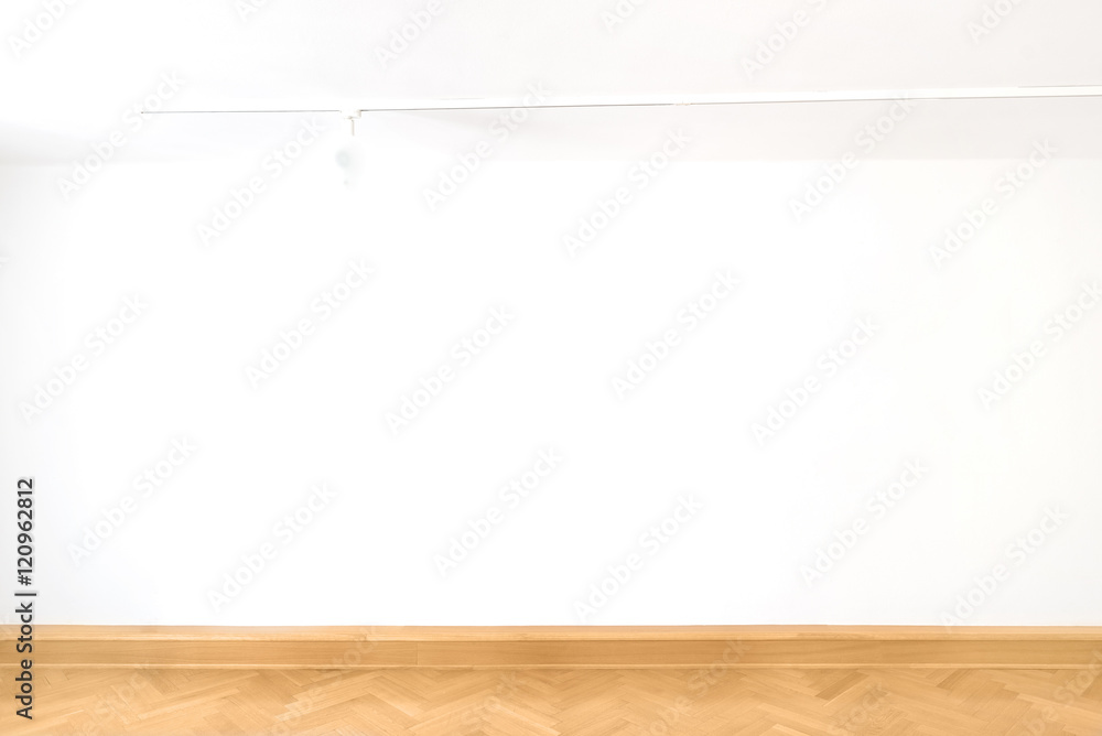 White cube empty blank wall art gallery room wood floor parquet ...