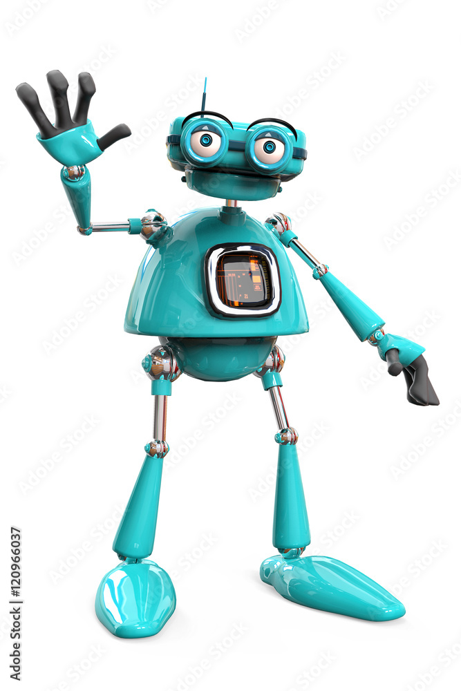 old robot waving bye bye front view Stock Illustration | Adobe Stock