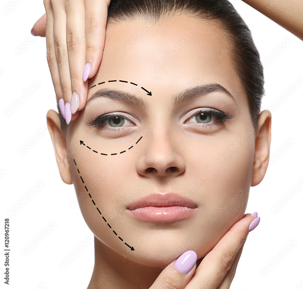 Beautiful woman on white background. Plastic surgery concept. Stock ...