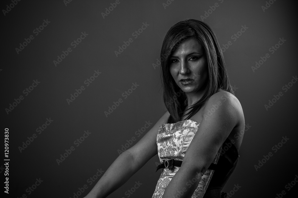 brunette woman with sad and sorry face, concept of sadness and g Stock ...
