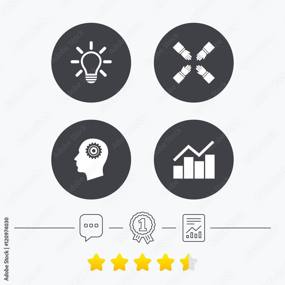 Lamp idea. Graph chart diagram. Head with gear. Stock Vector | Adobe Stock