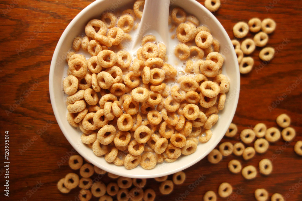 Cheerios - Bowl with cheerios whole grain cereals. Stock Photo | Adobe ...
