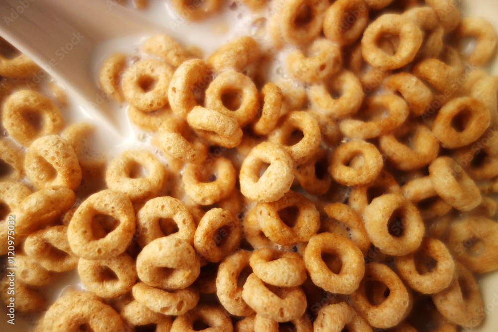 Cheerios - Bowl with cheerios whole grain cereals. Stock Photo | Adobe ...