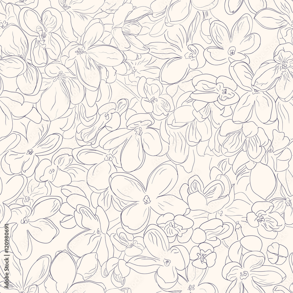 Seamless floral pattern background outline lilac flower light beige ...