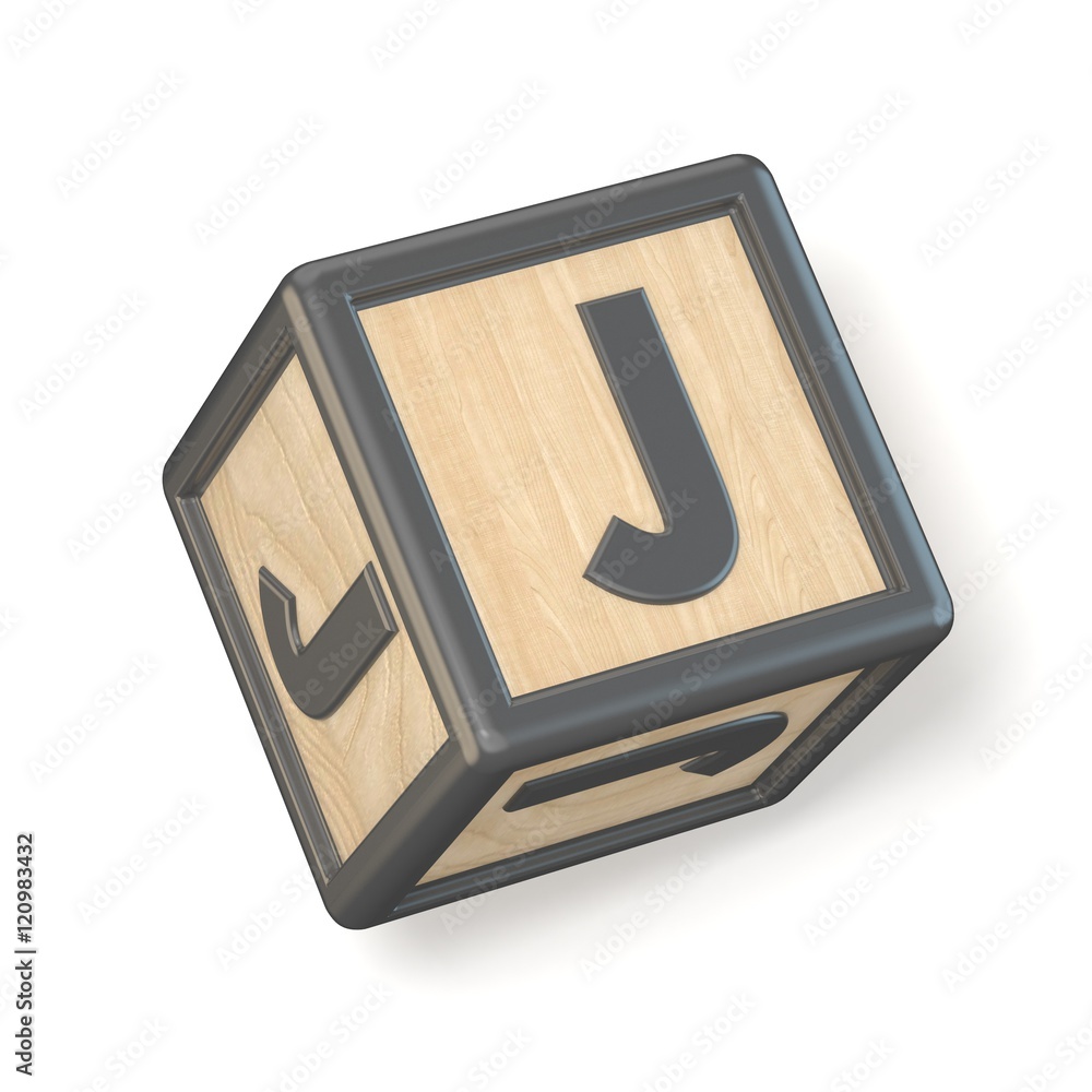 Letter J wooden alphabet blocks font rotated. 3D Stock Illustration ...