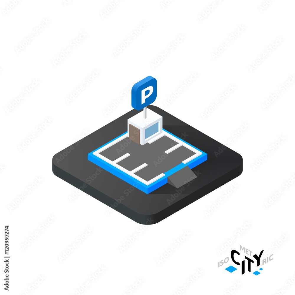 Isometric parking icon, building city infographic element, vector ...