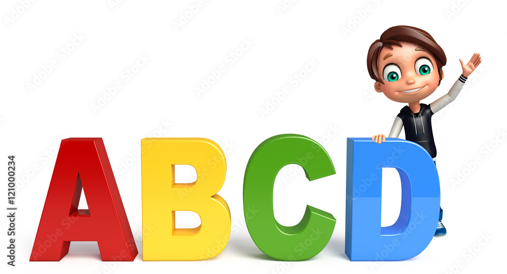 kid boy with abcd sign Stock Illustration | Adobe Stock