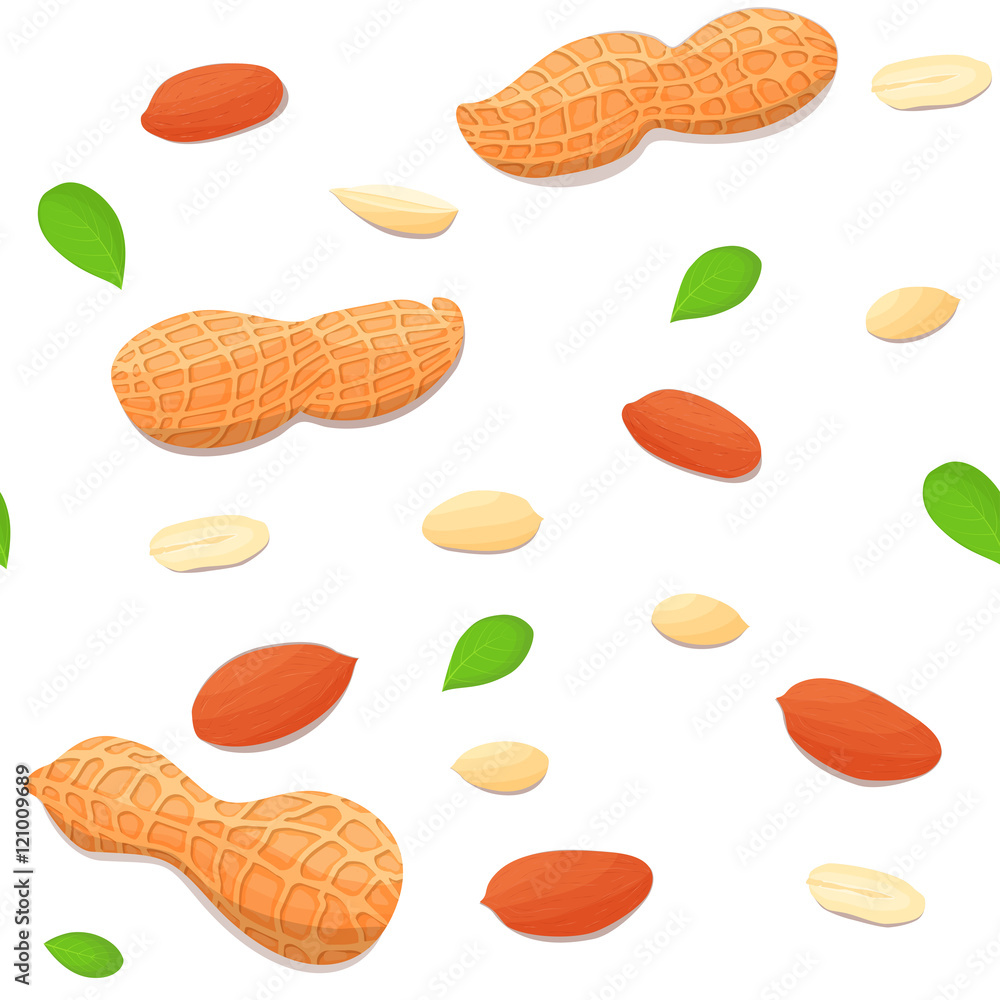 Vector seamless pattern peanut nuts with leaves. Illustration of ...