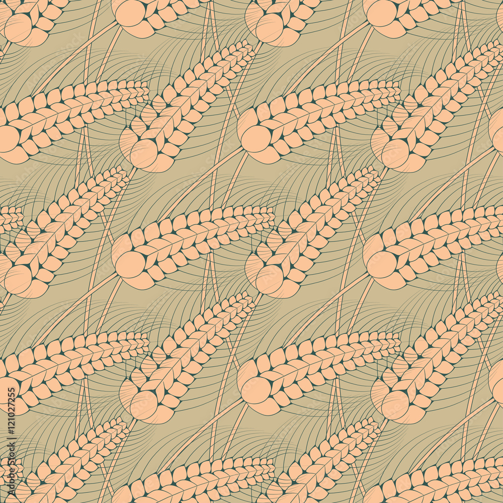 seamless stylized wheat field pattern in vintage green shades Stock ...