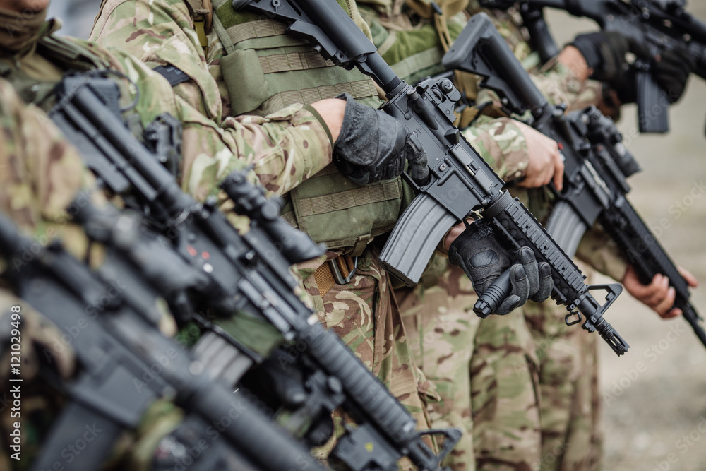 Police forces armed with sub-machine guns Stock Photo | Adobe Stock