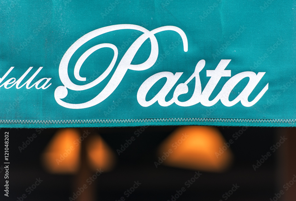 Pasta - title in front of entrance to cafe in Italy Stock Photo | Adobe ...