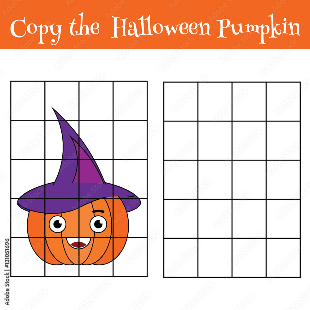 Grid copy children educational game, drawing kids activity, halloween ...