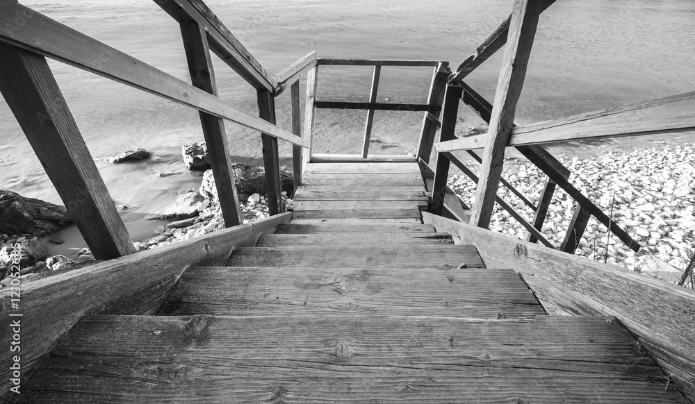 Perspective view of wooden stairs going down Stock Photo | Adobe Stock