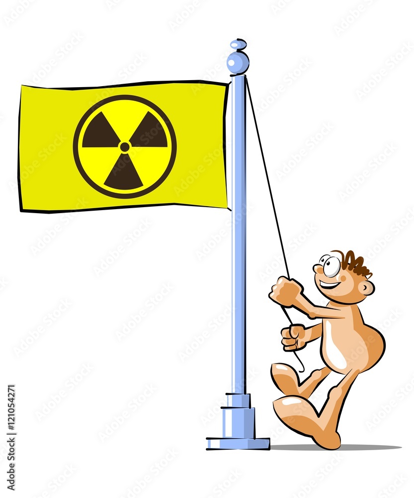 Cartoon raising a flag of radioactive contamination Stock-Vektorgrafik ...