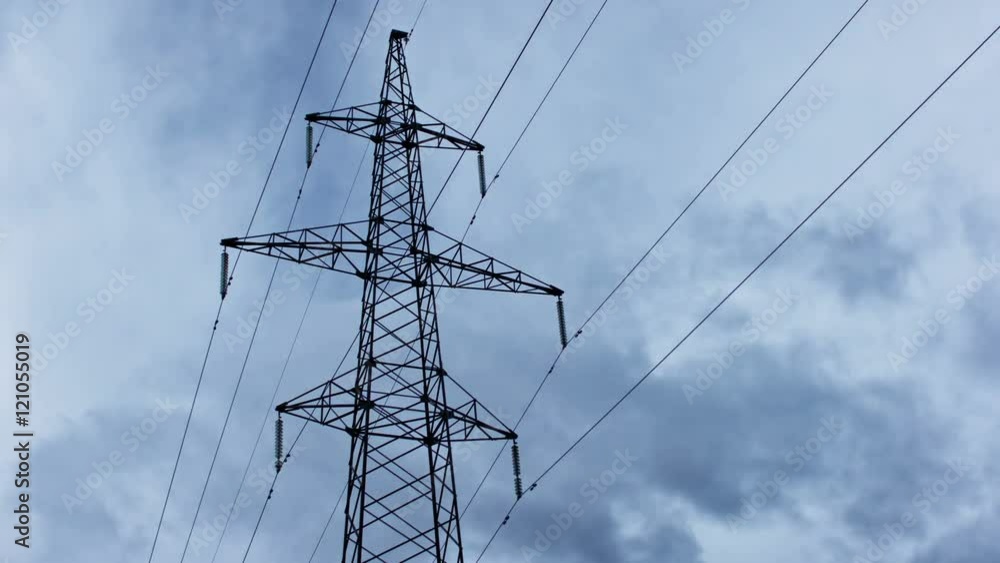 High-voltage power lines on sky background, Time lapse vídeo de Stock ...