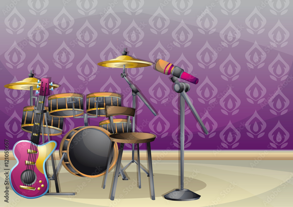 cartoon vector illustration interior music room with separated layers ...