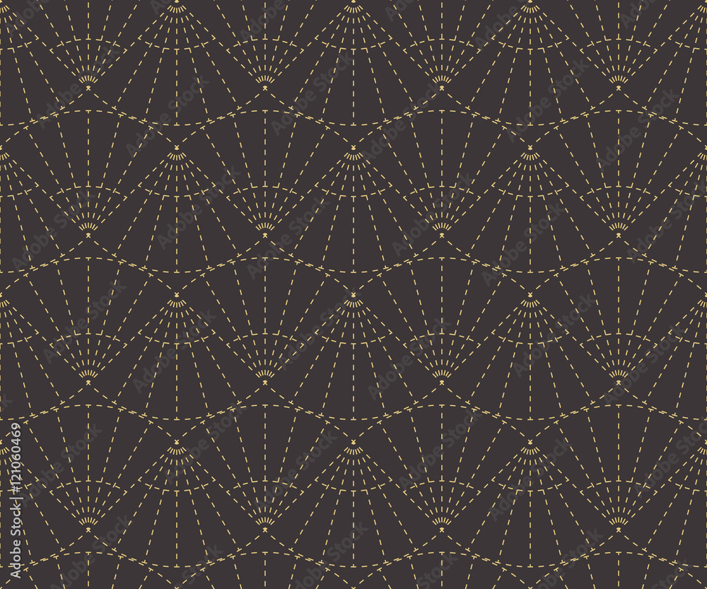 Seamless black and gold traditional Japanese stitched fan sashiko ...