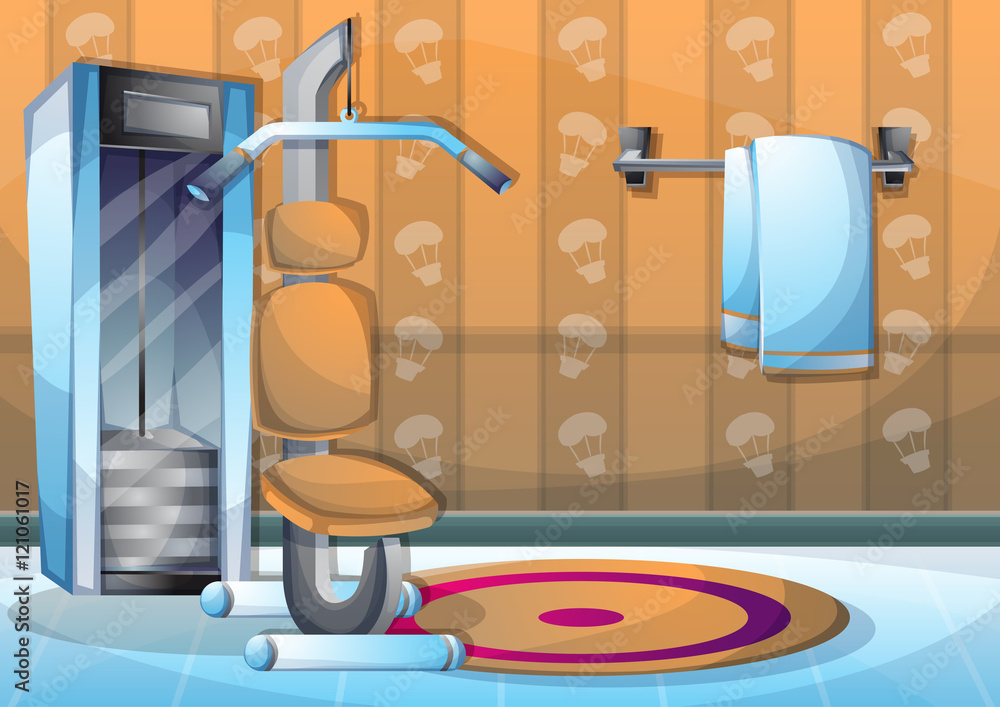 cartoon vector illustration interior fitness room with separated layers ...