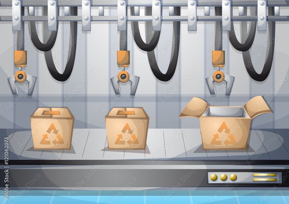 cartoon vector illustration interior factory room with separated layers ...