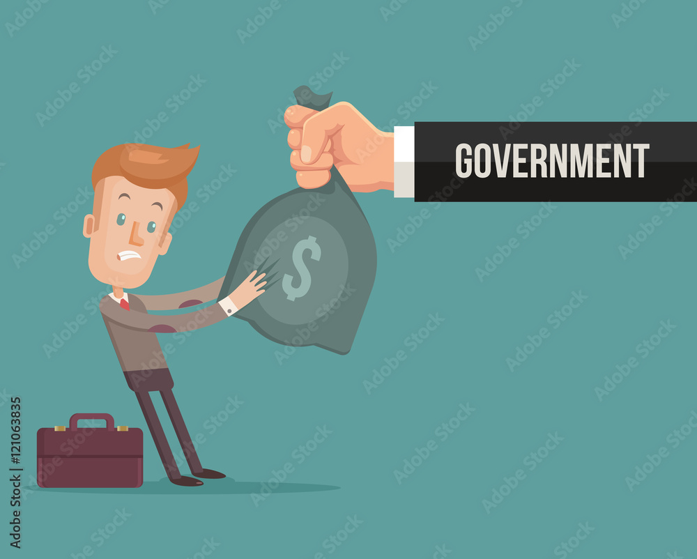 Office worker character give money government. Vector flat cartoon ...