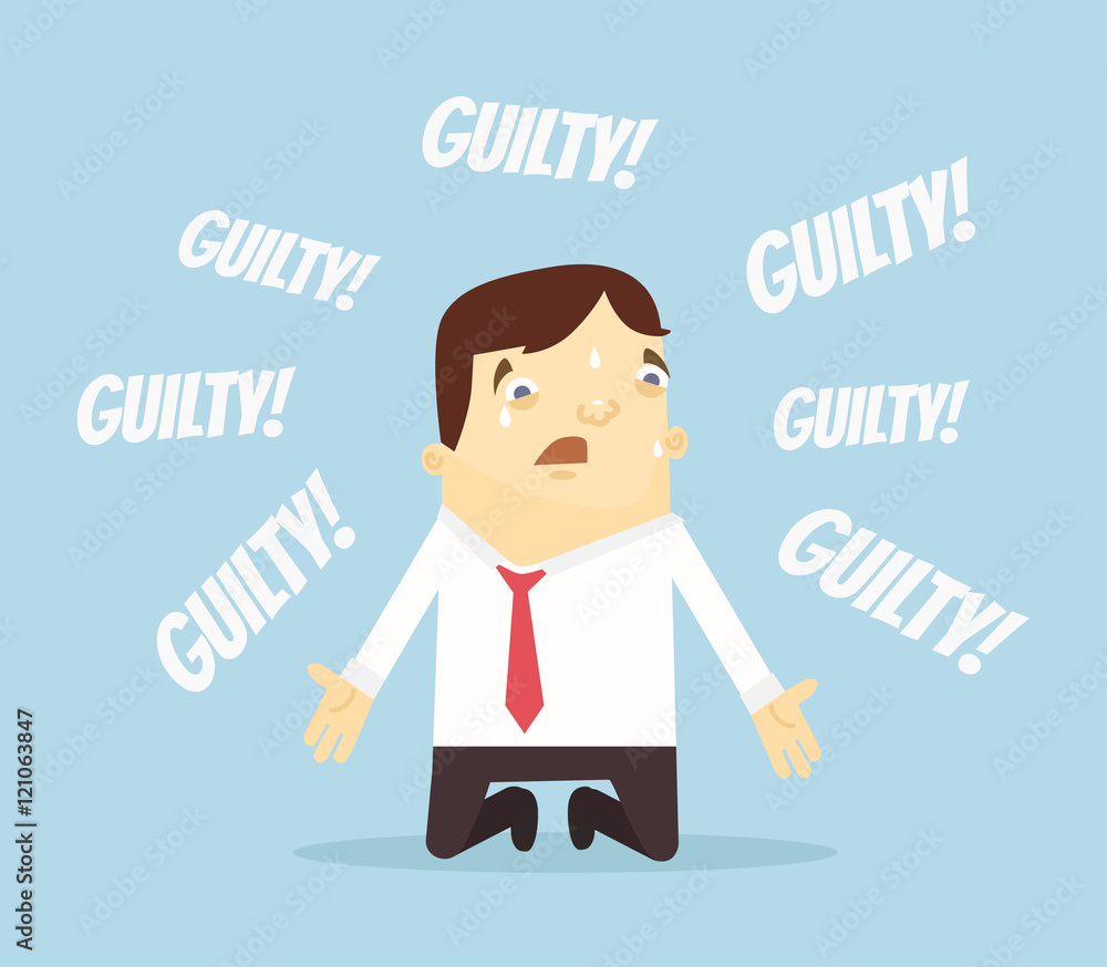 Guilty office worker man character. Vector flat cartoon illustration ...