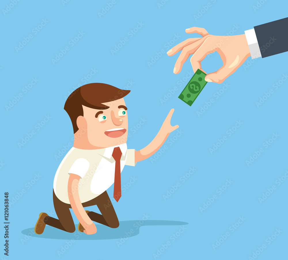 Boss giving small salary to worker. Vector flat cartoon illustration ...