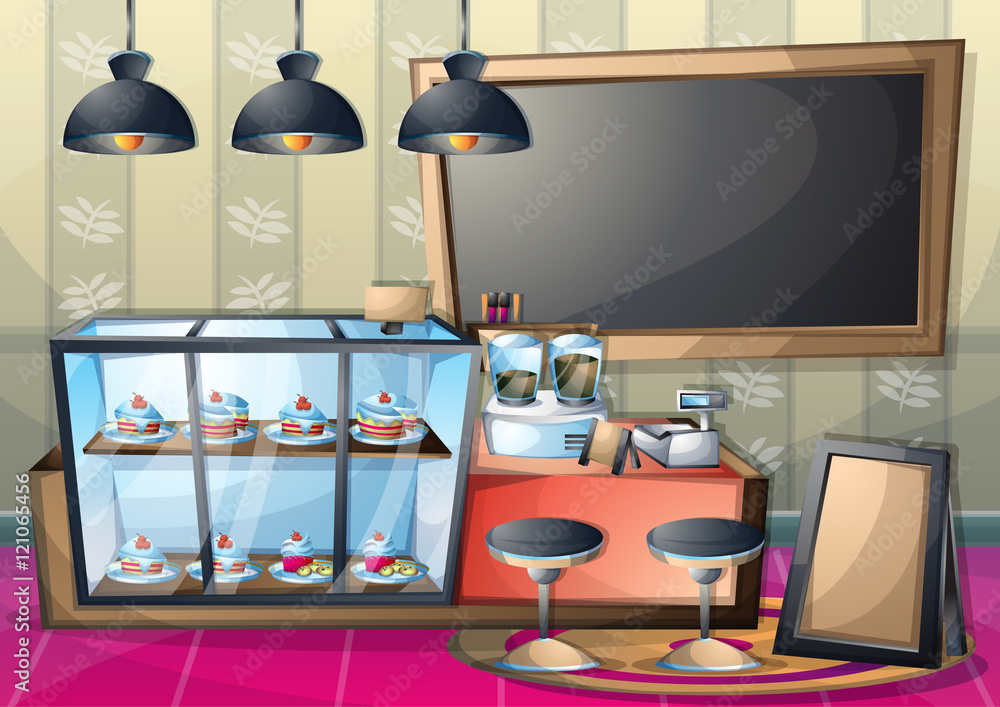 cartoon vector illustration interior cafe room with separated layers in ...