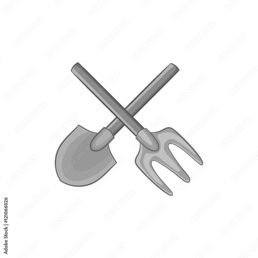 Shovel and fork icon in black monochrome style isolated on white ...