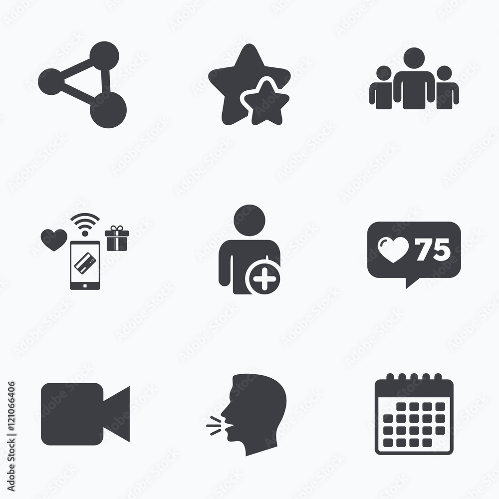 Group of people and share icons. Video camera. Stock Vector | Adobe Stock