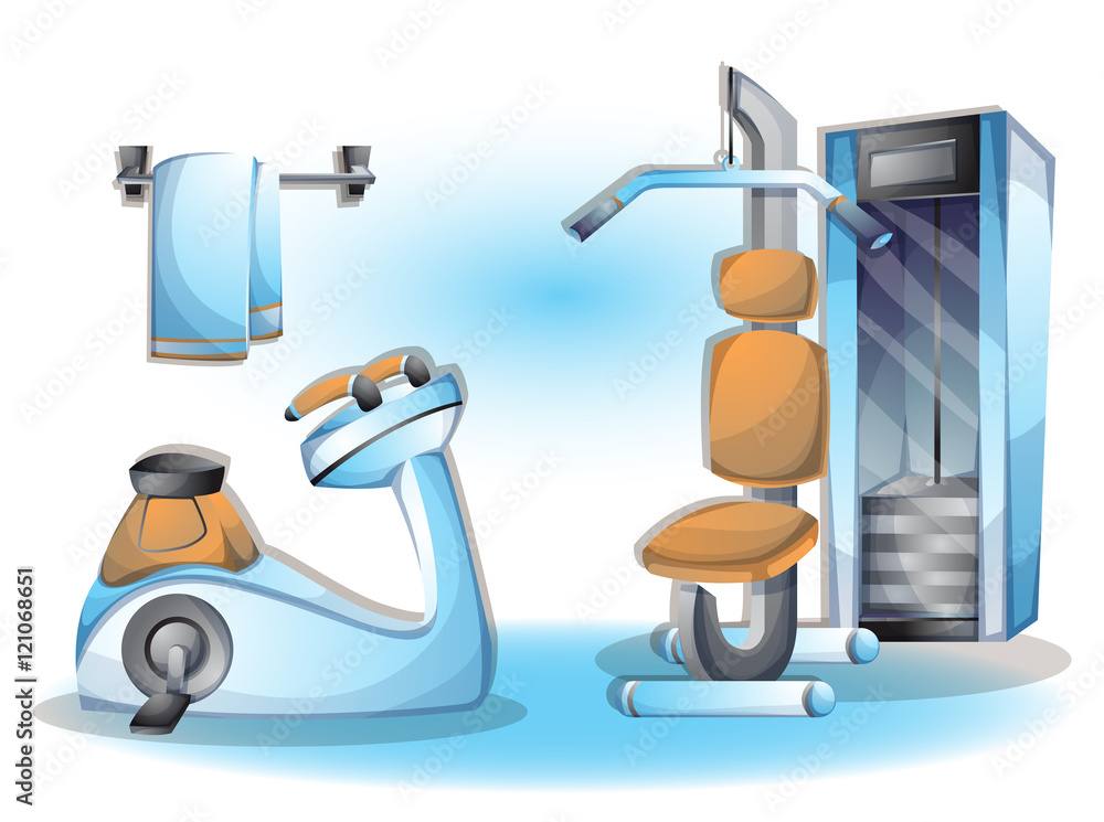 cartoon vector illustration interior fitness room with separated layers ...