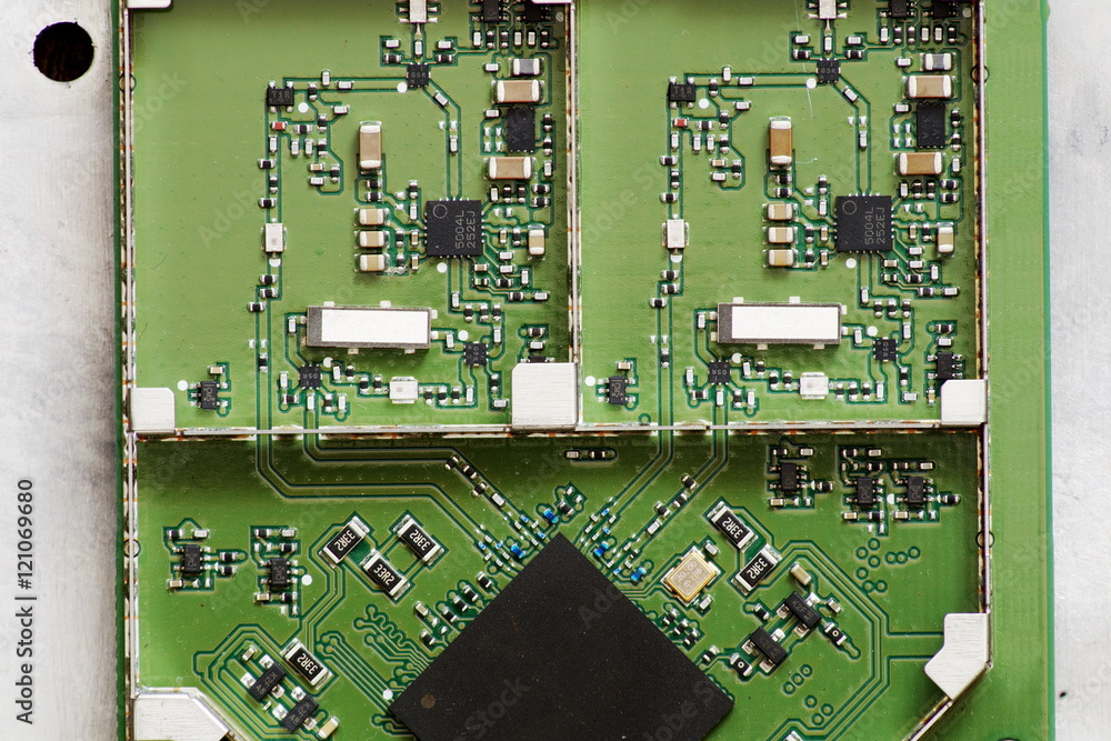 Foto Stock Miniature electronic board with radio components and ...