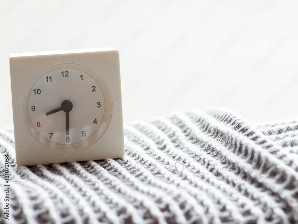 Series of a simple white analog clock on the blanket, 8/15 Stock Photo ...