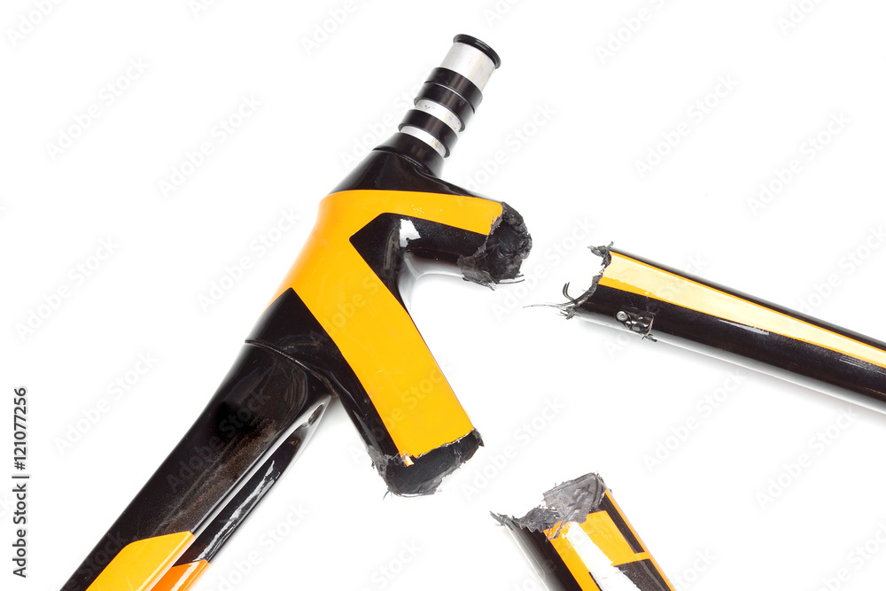 Road bike carbon frame break due to hard crash Stock Photo | Adobe Stock