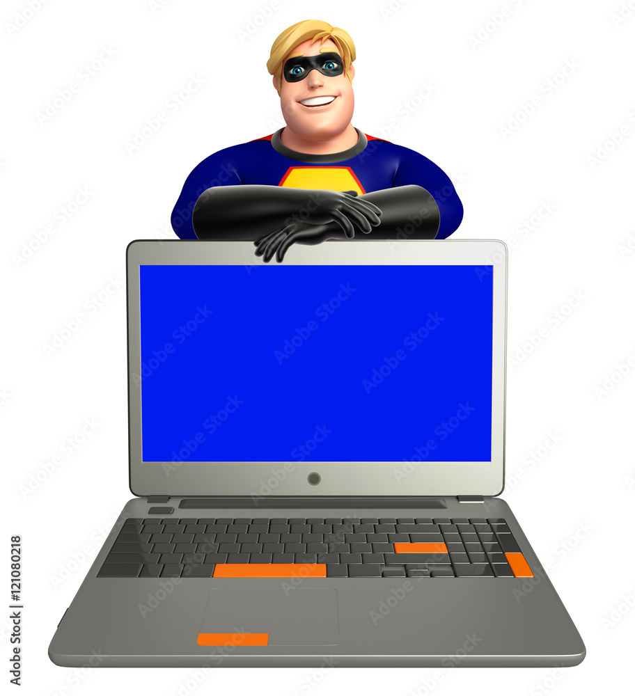 Superhero with Laptop Stock-Illustration | Adobe Stock