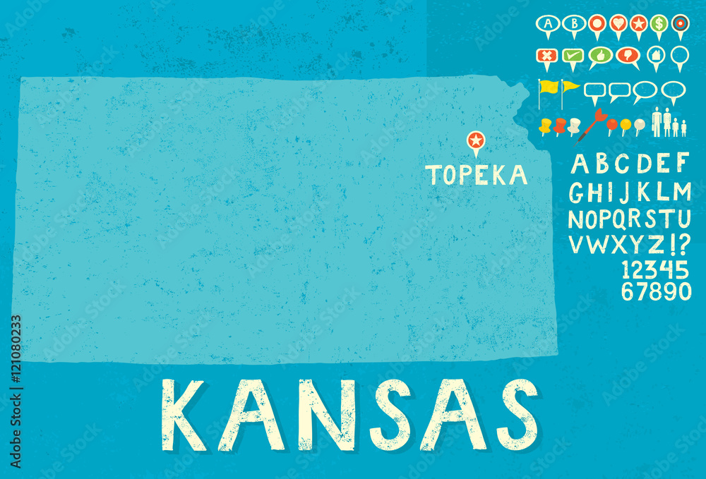 Map of Kansas with icons Stock Vector | Adobe Stock