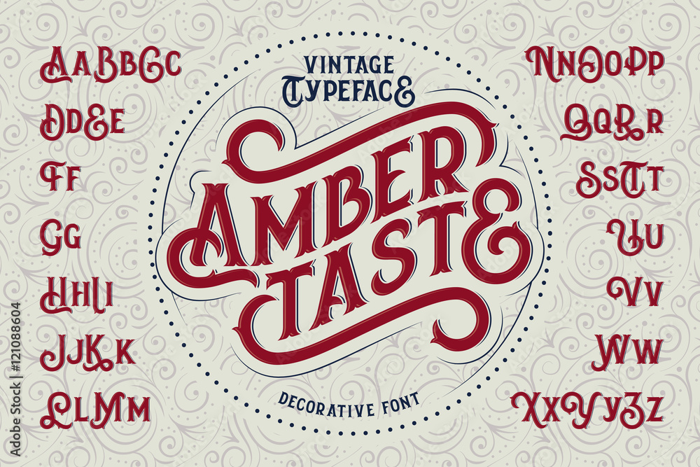 Vintage decorative font named "Amber Taste" with label design and ...