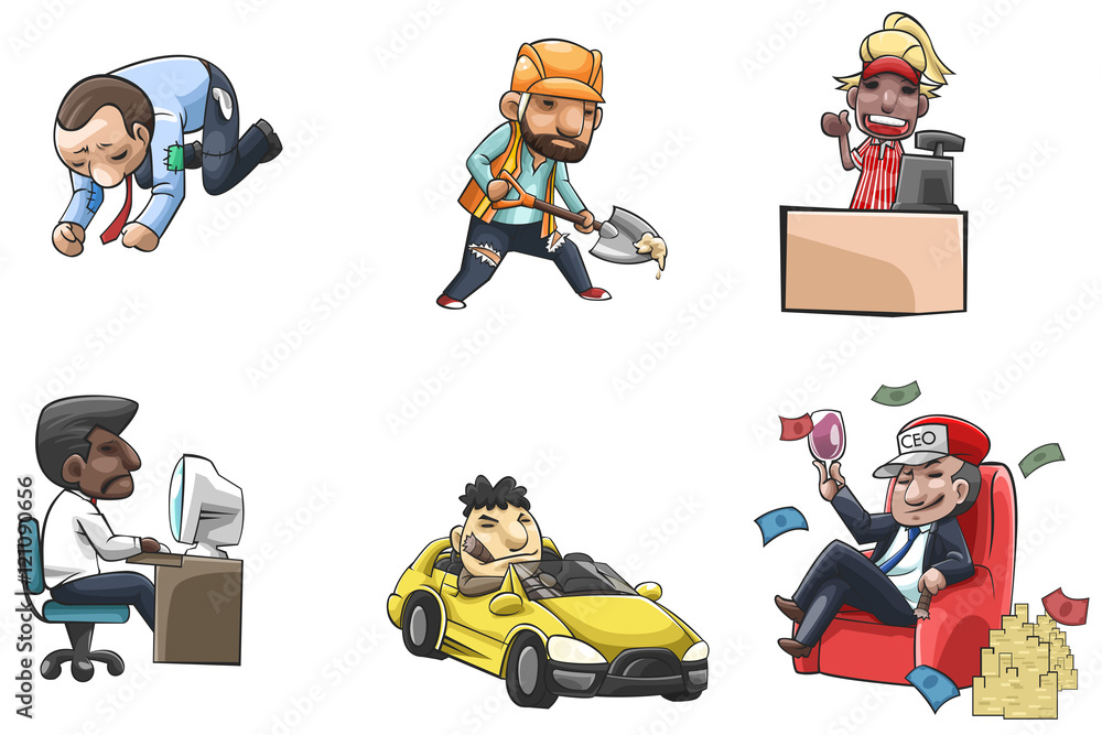 Cartoon people icon of various career and status from poor labor and ...