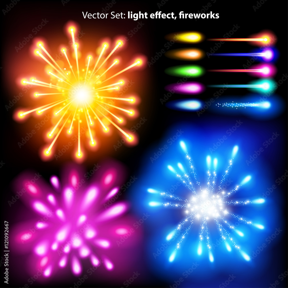 vector set: light effect, fireworks - lots of graphic elements to embellish your layout Stock ...