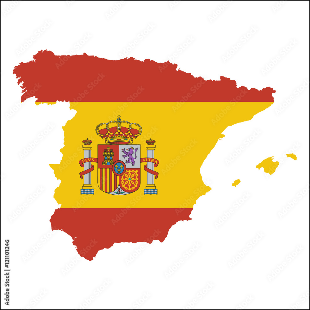Vecteur Stock Spain high resolution map with national flag. Flag of the ...