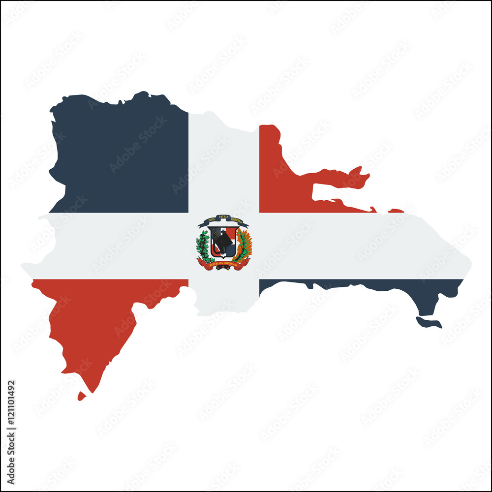 Dominican Republic high resolution map with national flag. Flag of the ...