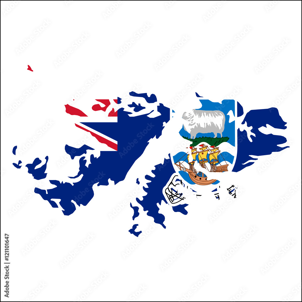 Falkland Islands (Malvinas) high resolution map with national flag ...